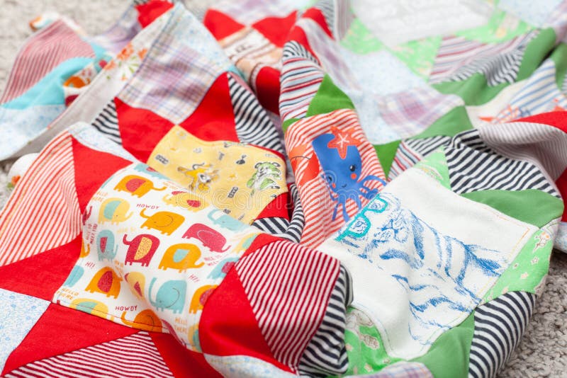 Patchwork, Sewing with Pieces of Fabric, Multi-colored Segments. Stock ...