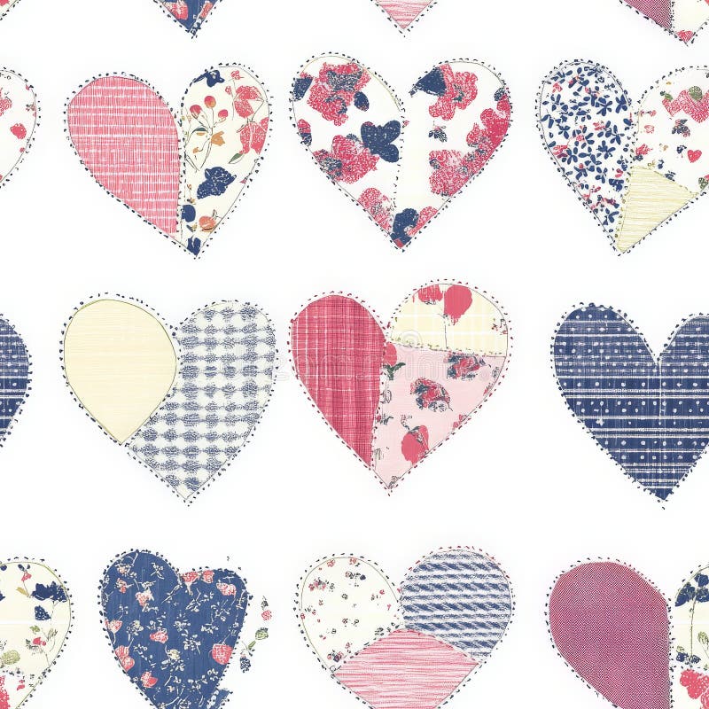 A Patchwork-style Heart Pattern, Where Each Heart is Filled with a ...