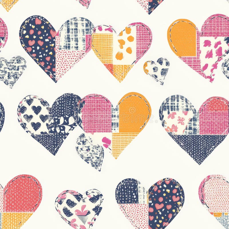 A Patchwork-style Heart Pattern, Where Each Heart is Filled with a ...