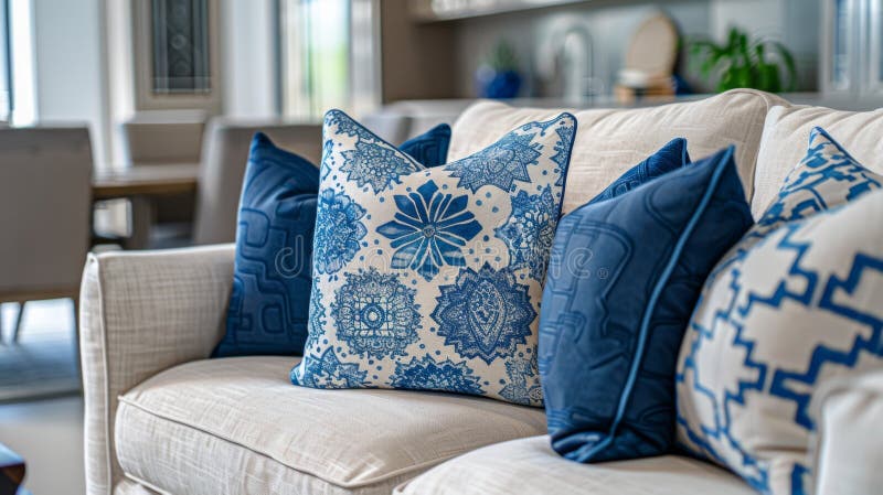 Patchwork Throw Pillows, Patchwork Print Throw Pillows in Blue Hues on ...