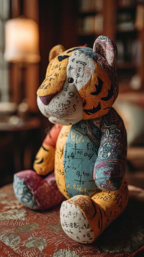 Patchwork Tiger Plush Toy with Mathematical Designs for Creative Decor ...