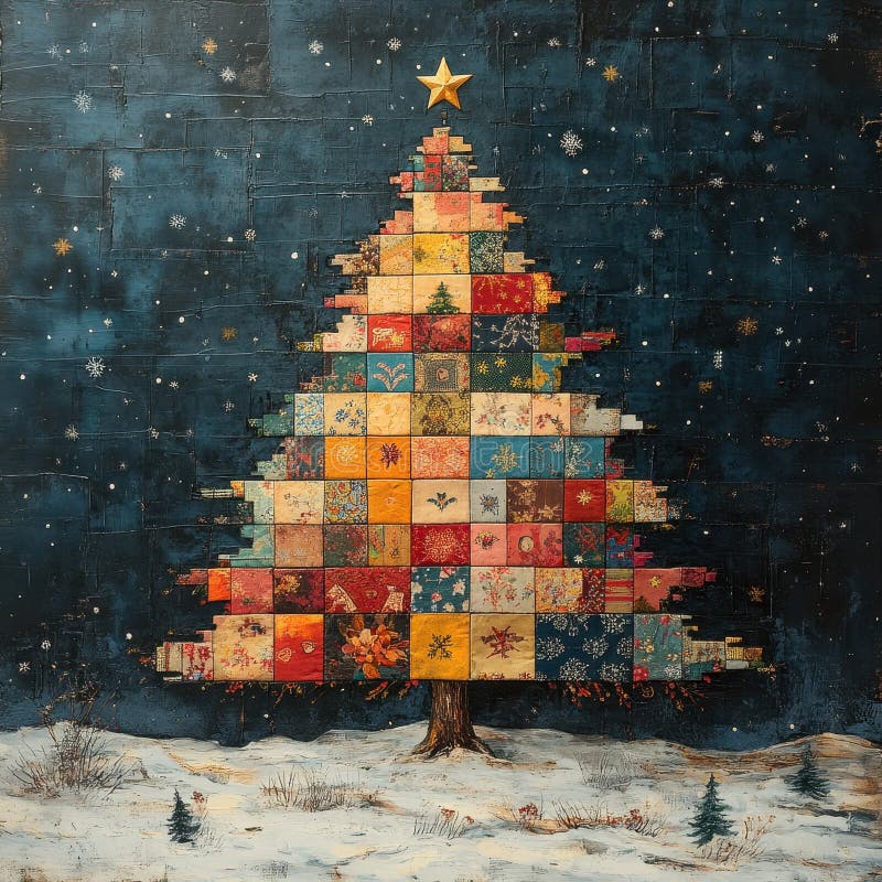 Patchwork Tree Quilted Fabric Symbol Festive Holiday Warmth Art Craft ...
