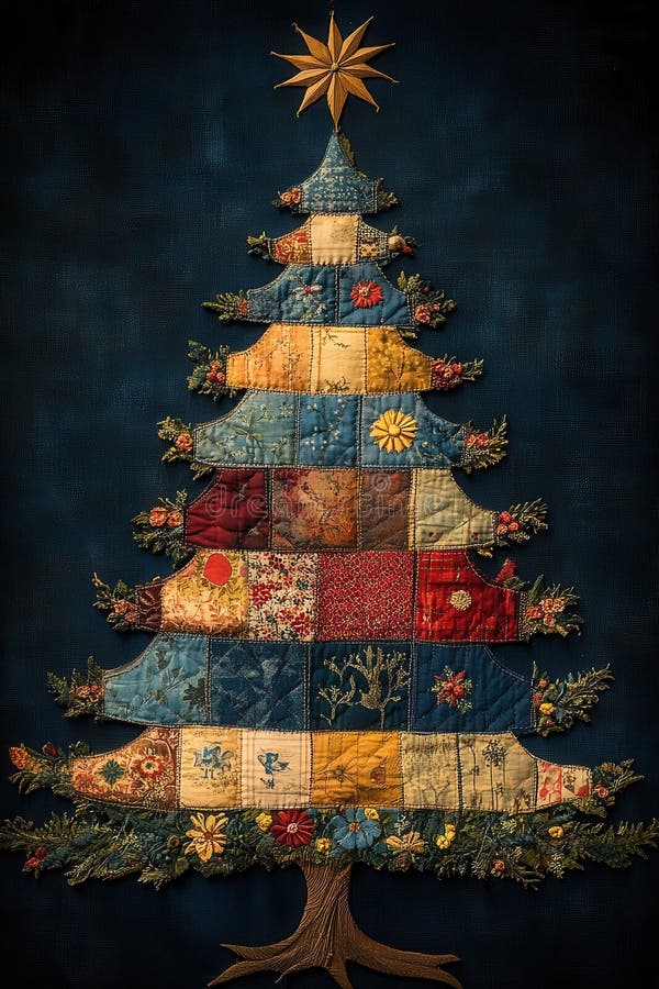 Patchwork Tree Quilted Fabric Symbol Festive Holiday Warmth Art Craft Rustic Joy Stock Photo ...