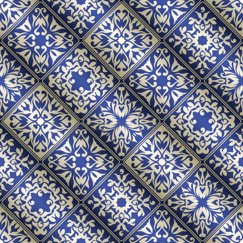 Patchwork Vintage Blue&silver Pattern Stock Vector - Illustration of ...