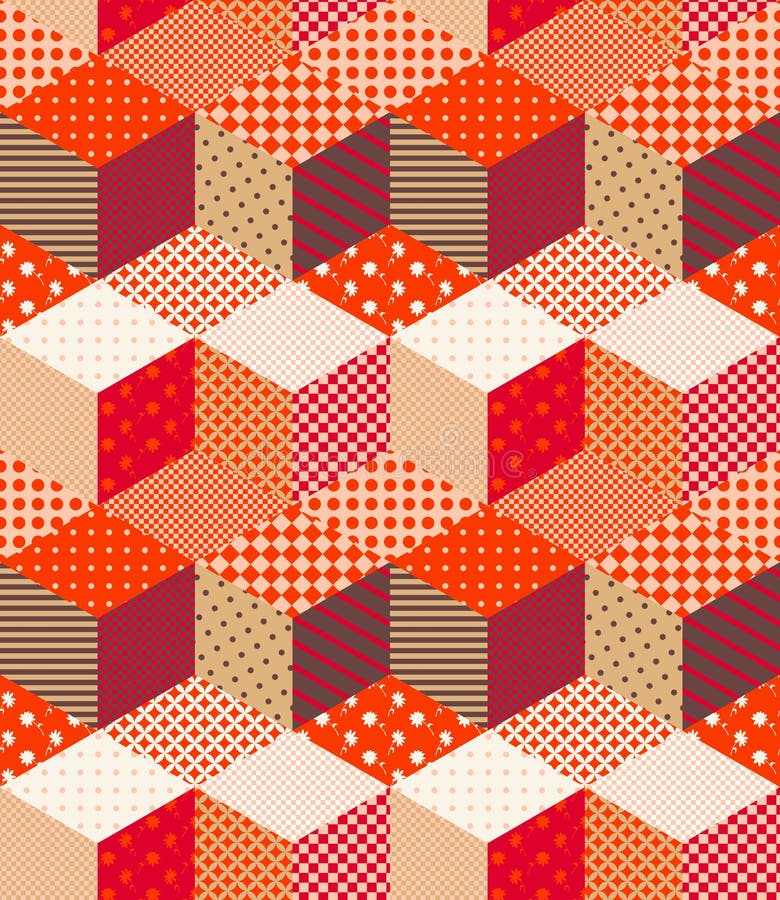 Autumn Patchwork with Falling Leaves and Polka Dot. Stock Vector ...
