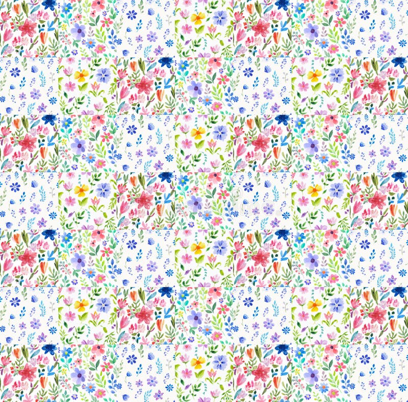 Patchwork, Watercolor Floral Pattern Stock Illustration - Illustration ...