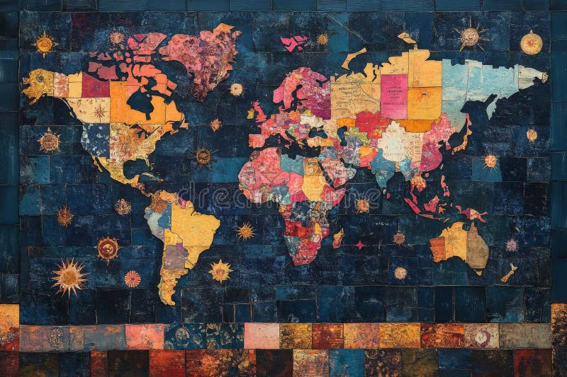 Vibrant Patchwork World Map Showcasing Diverse Colors and Textures ...