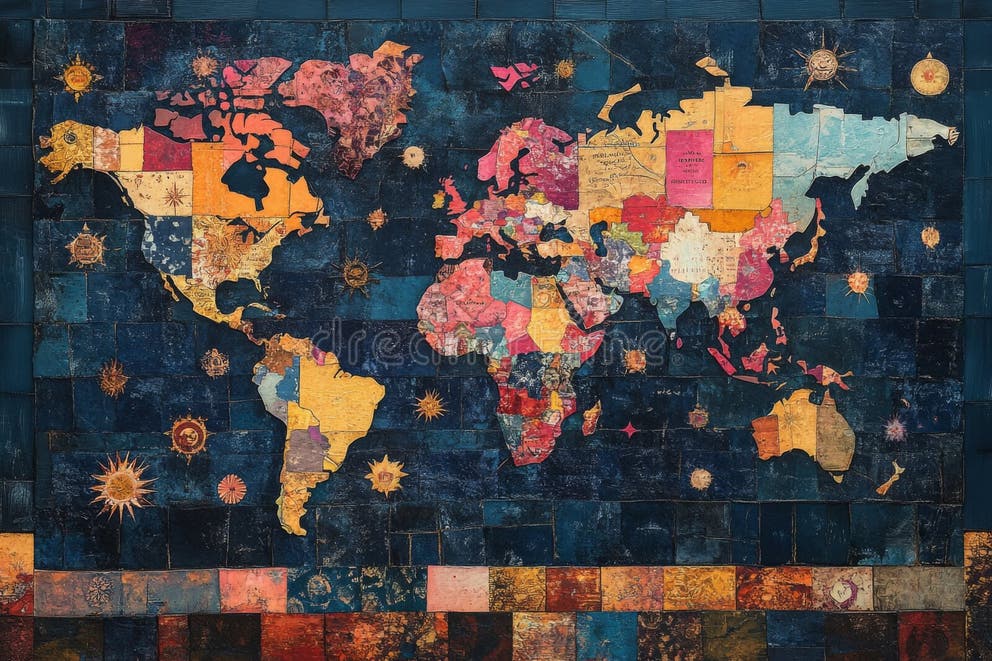 Vibrant Patchwork World Map Showcasing Diverse Colors and Textures ...