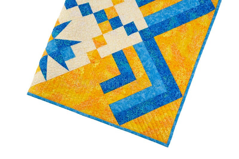 Patchwork Yellow-blue Quilt on a White Background. Patchwork Blanket ...