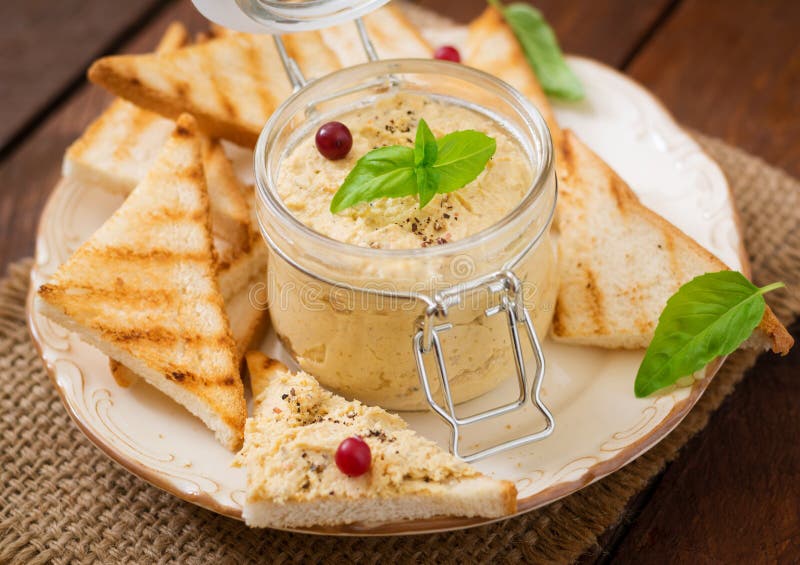 Pate Chicken - Rillette, Toast and Herbs Stock Photo - Image of meal ...