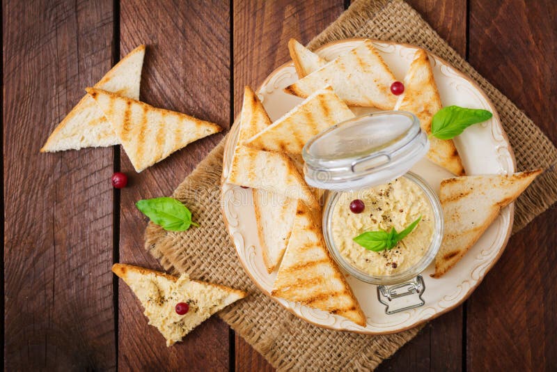 Pate Chicken - Rillette, Toast and Herbs Stock Image - Image of ...