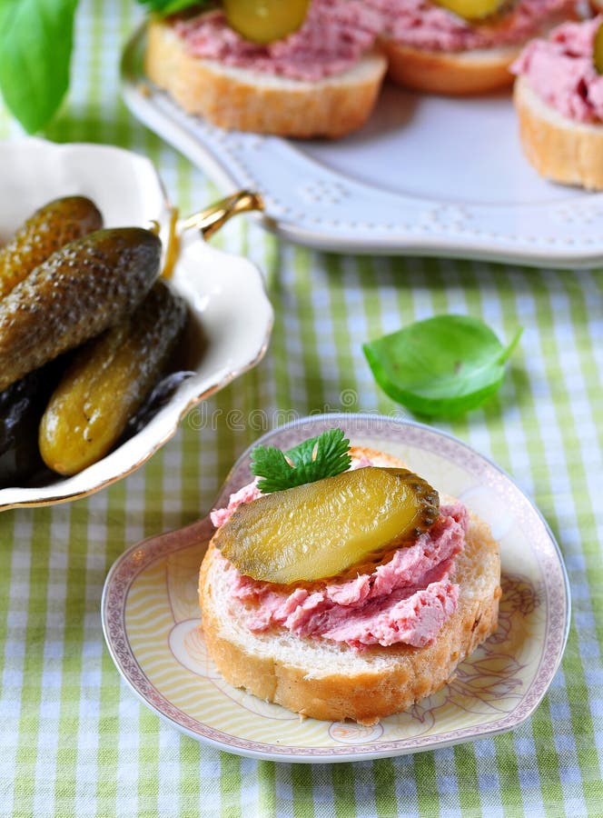 Pate with Ham Slice of Cucumber, Parsley, Basil and Coriander. Stock ...
