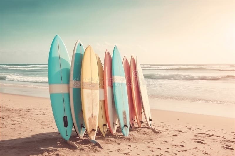 Patel Surfboards on Tropical Beach. Retro Colors Toned Image ...