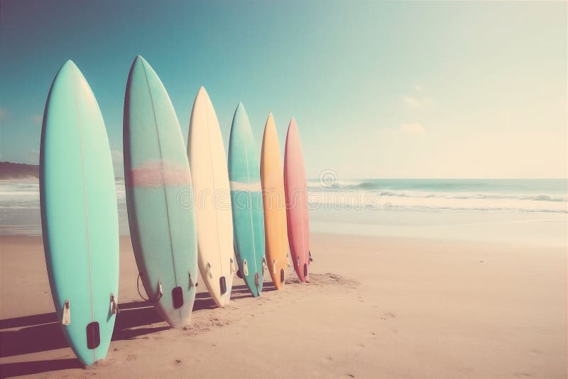 Patel Surfboards on Tropical Beach. Retro Colors Toned Image ...