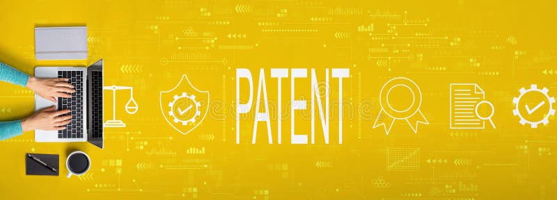 Patent Concept with Person Using a Laptop Stock Image - Image of icons ...