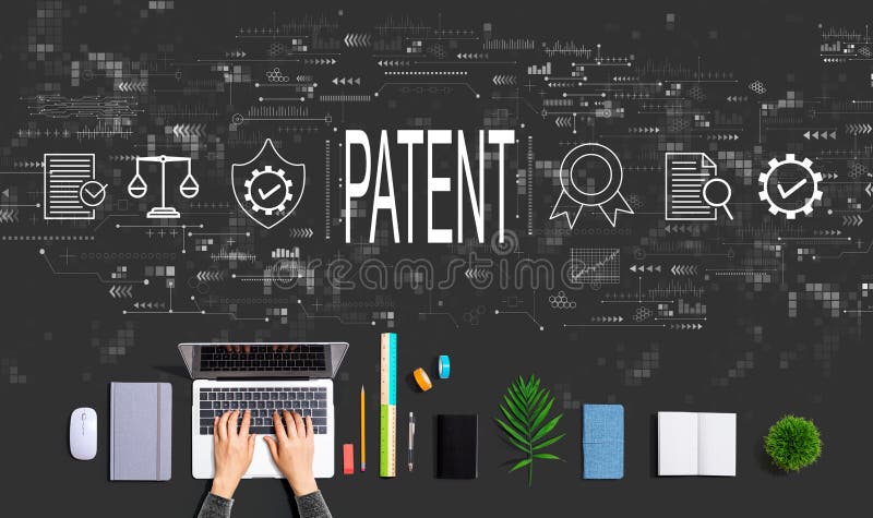 Patent Concept with Person Using a Laptop Stock Illustration ...