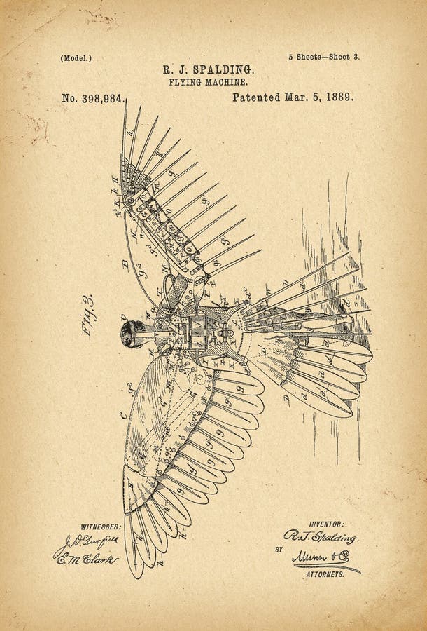 1889 Patent Flying Machine History Invention Stock Illustration ...