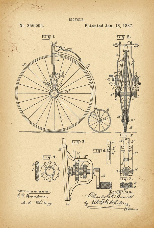 1887 Patent Velocipede Bicycle History Invention Stock Illustration ...