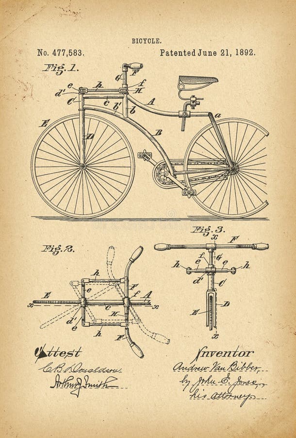 1892 Patent Velocipede Bicycle History Invention Stock Illustration ...