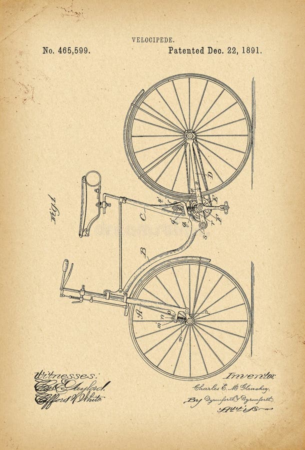 1891 Patent Velocipede Bicycle History Invention Stock Illustration ...