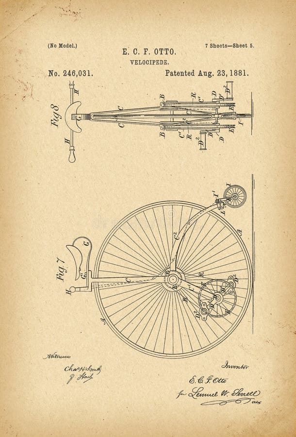 1881 Patent Velocipede Bicycle Invention Stock Illustration ...