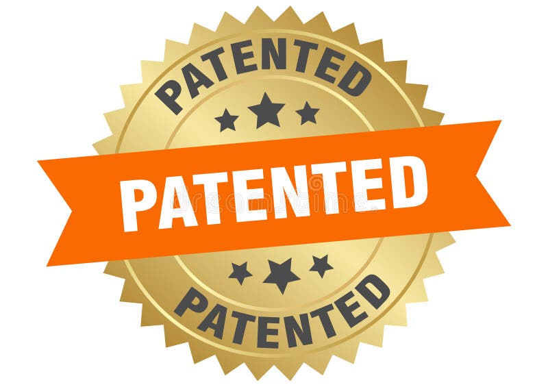 Patented. Patented Round Orange and Gold Label Isolated on Transparent ...