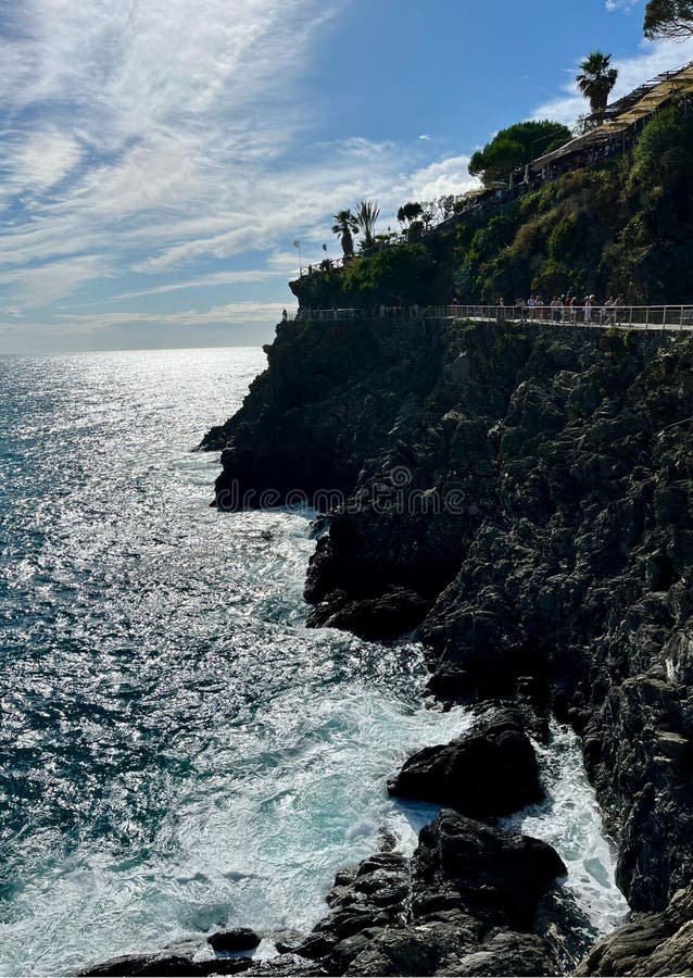 Path above waves at sunset stock image. Image of light - 373627399