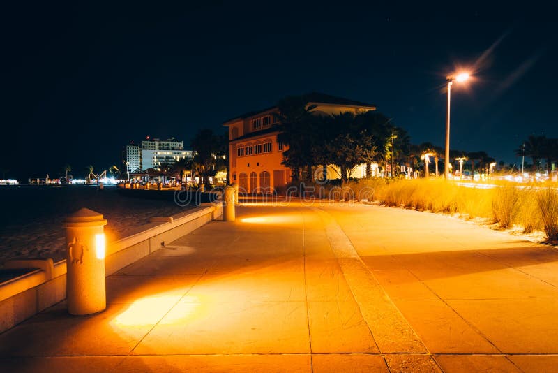 Path Along The Beach At Night In Clearwater Beach, Florida. Stock Photo ...