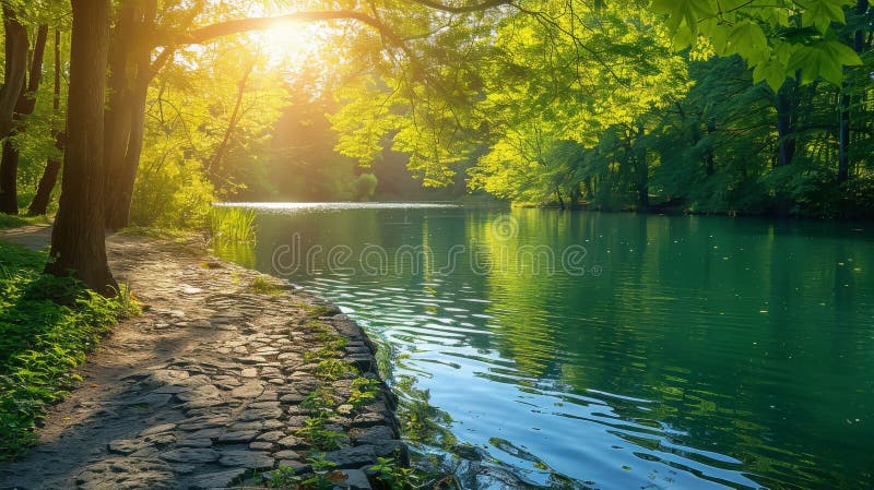 Path Alongside Waterway stock image. Image of landscape - 314158351