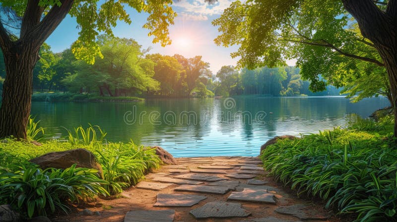 Path Alongside Waterway stock photo. Image of footsteps - 314158528