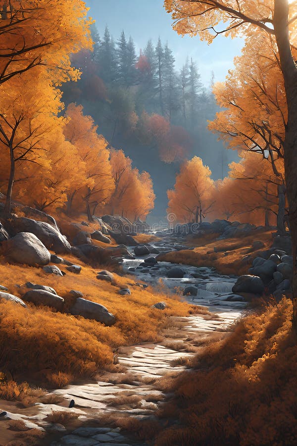 Path through the Autumn Forest. Detailed Drawing Stock Illustration ...
