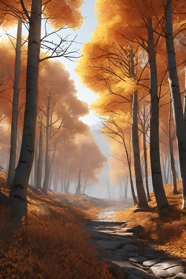Path through the Autumn Forest. Detailed Drawing Stock Illustration ... Path through the Autumn Forest. Detailed Drawing Stock Illustration ...