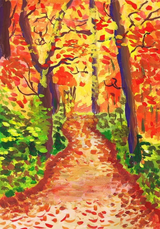 A Path in the Autumn Park. Children Drawing Stock Illustration ...