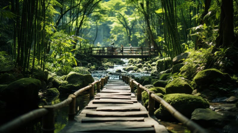 A Path through a Bamboo Forest. Generative AI. Stock Illustration ...