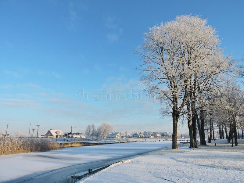 Silute Town in Winter, Lithuania Stock Image - Image of blue, floral ...