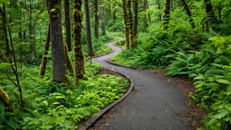 A Path for Biking Winds Its Way through a Dense, Green Forest, a Scenic ...