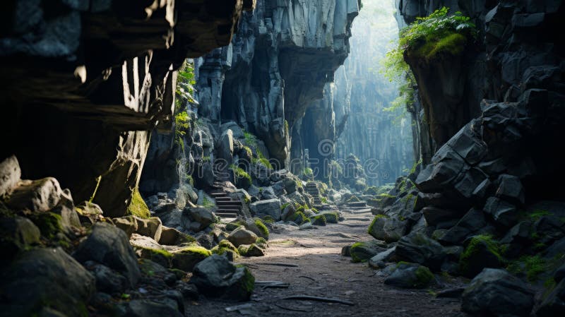 A Path through a Cave. Generative AI. Stock Illustration - Illustration ...