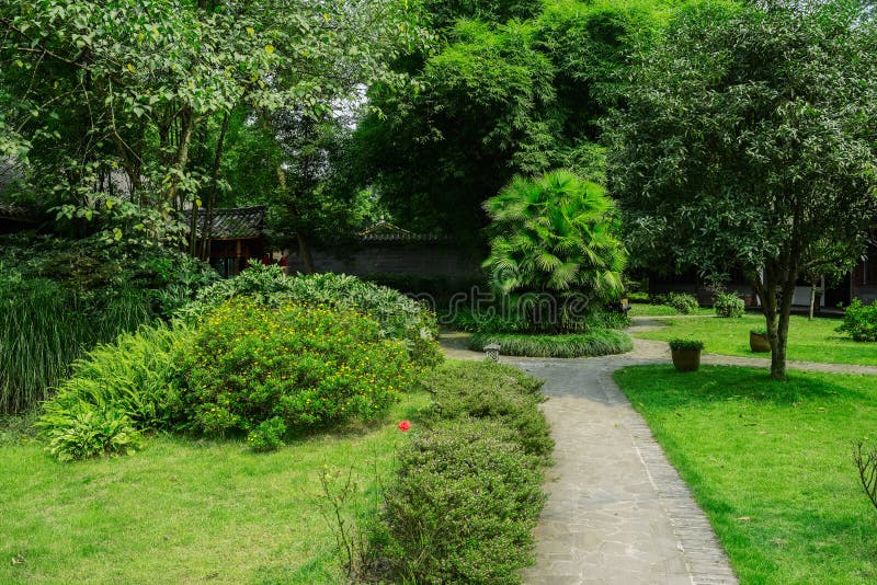 Path before Chinese Traditional Building in Trees and Plants of Stock ...