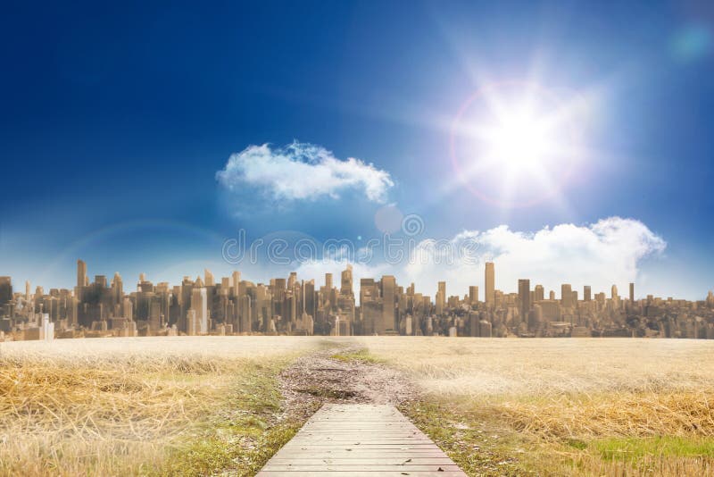 Path with Cityscape on Horizon Stock Illustration - Illustration of ...