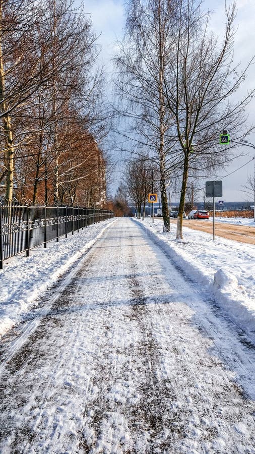 The Path is Cleaned from Snow, in Winter the Snow is Cleared on the ...