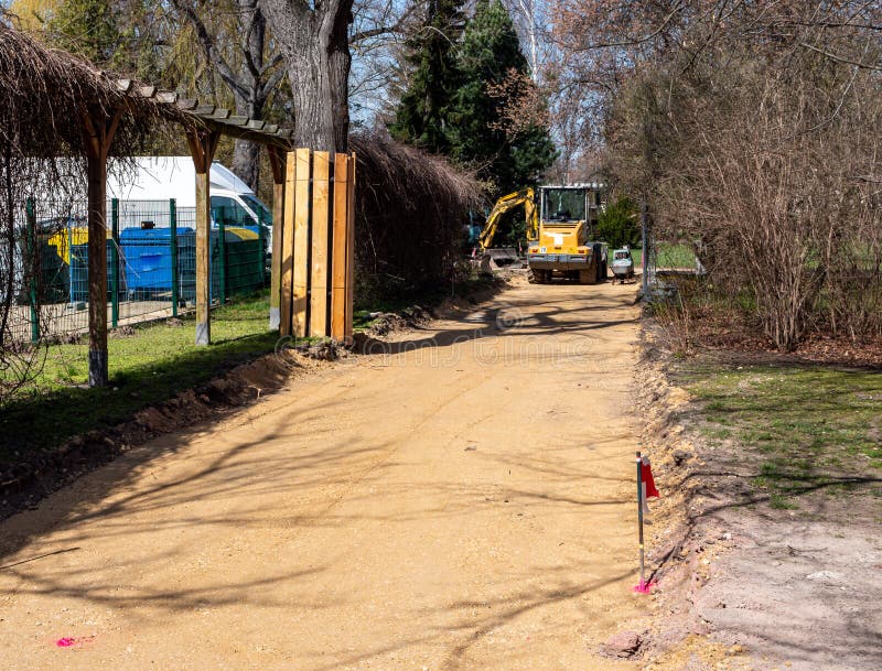 Path Construction in the Park Landscaping Stock Photo - Image of stones ...