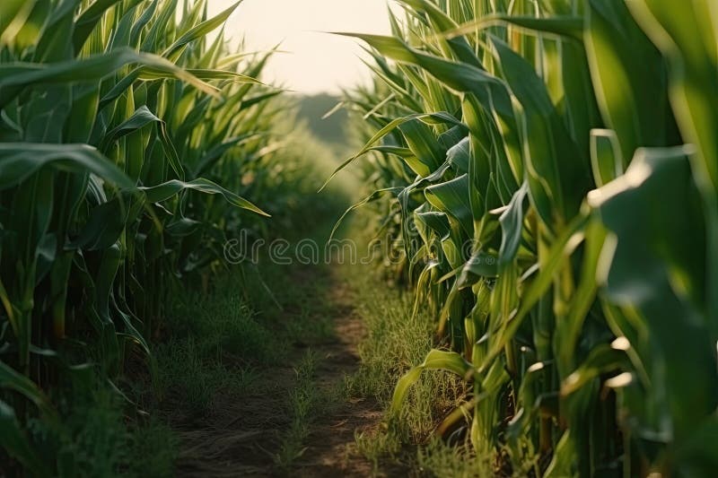 A Path through a Corn Field Stock Photo - Image of leaf, spring: 289218014