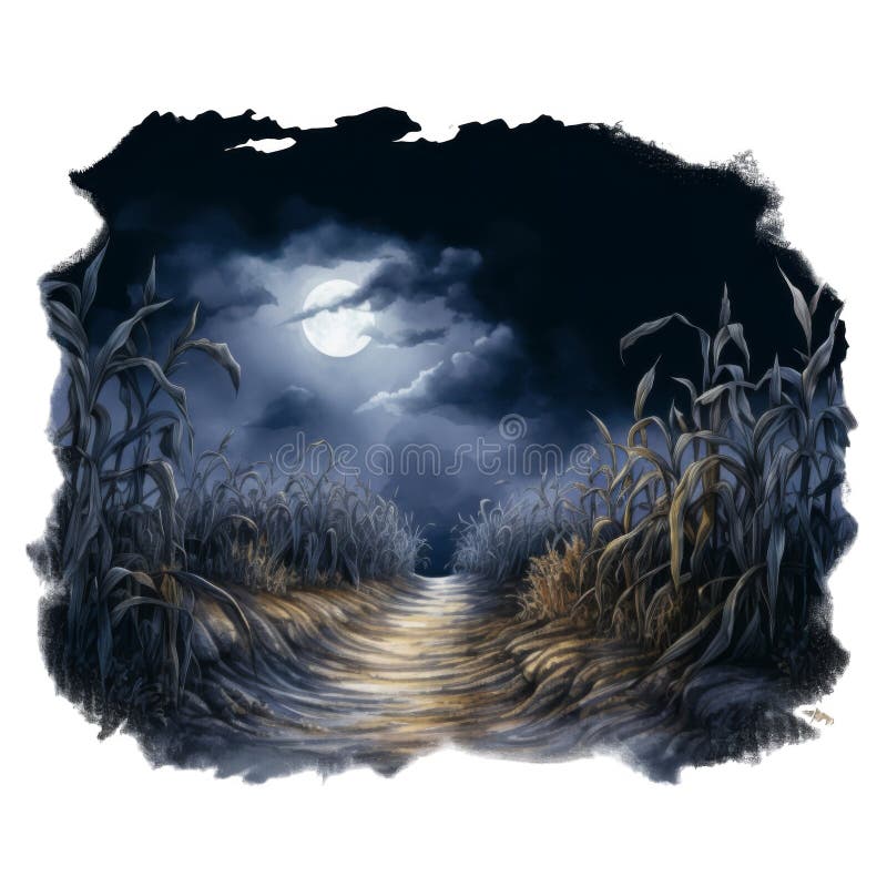 A Path through a Cornfield Under a Full Moon Stock Photo - Illustration ...