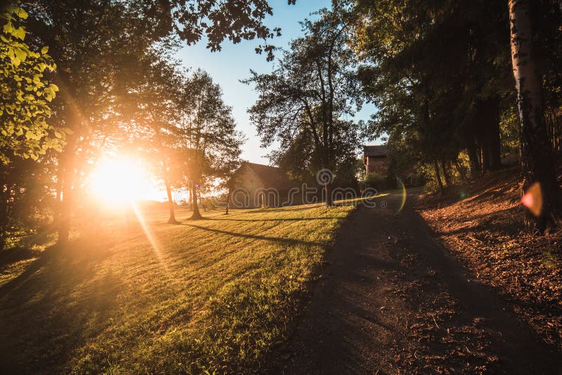 Path on Countryside with Sunshine Stock Photo - Image of sunset ...