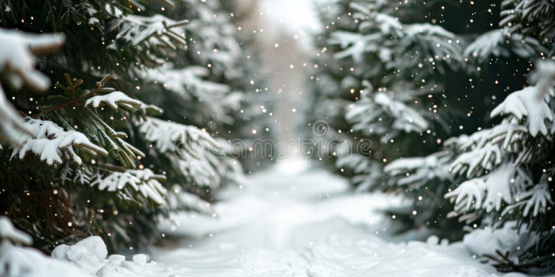 Snowy Path through Forest with Pine Trees Stock Illustration ...