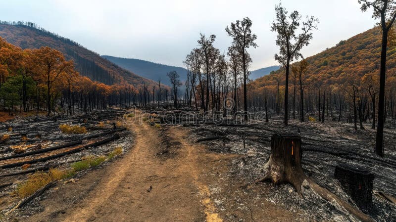 Path Crossing a Burnt Forest after Wildfire, Showing Environmental ...