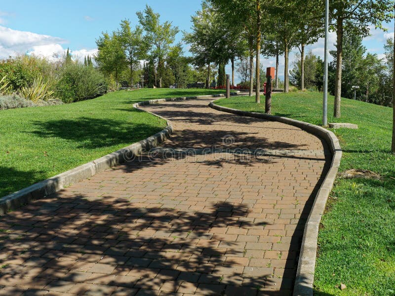 Curved Path Past White Building Skopolos Stock Image - Image of blossom ...