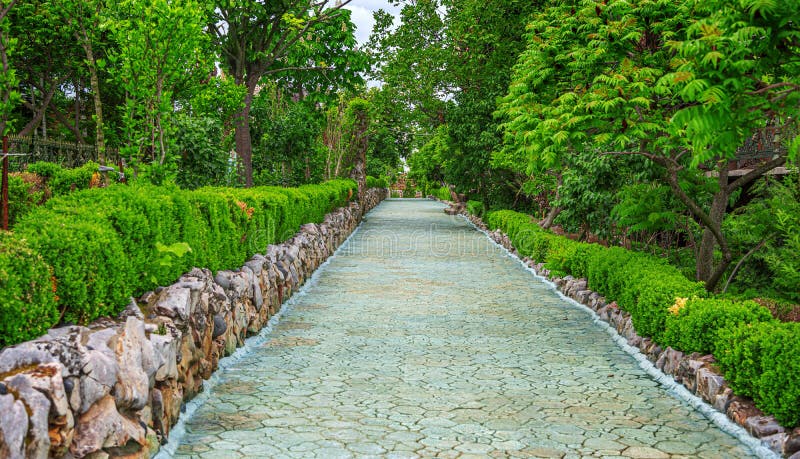 Path Curving through Lawn in Park Stock Image - Image of path ...