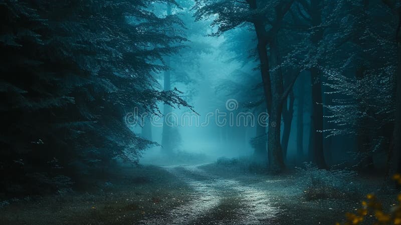Path Cutting through Dark Forest Stock Illustration - Illustration of ...