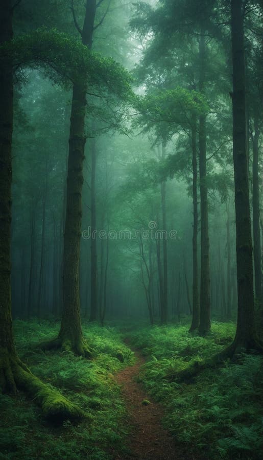 A Path Cutting through a Lush Green Forest Stock Illustration ...